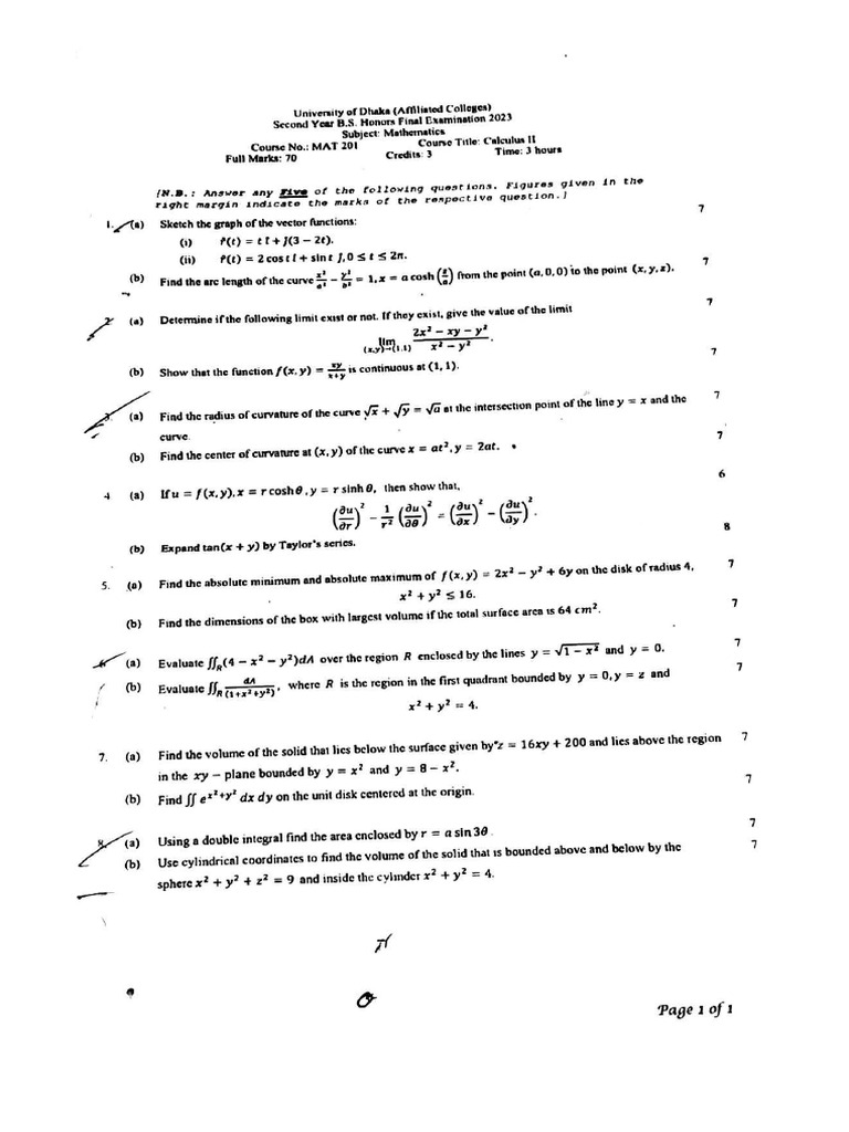 Calculus II 2nd Year Final MAT 202 - & - MAT 205 | PDF