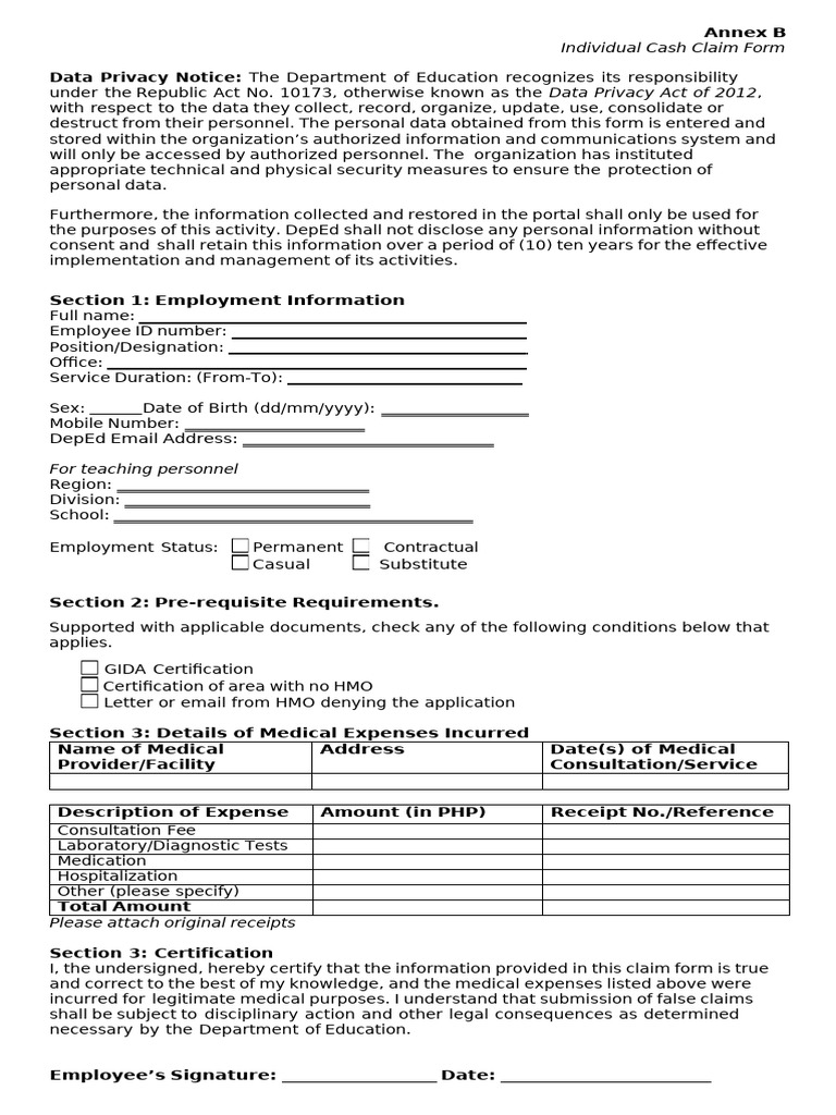 Medical Allowance Claim Form | PDF | Information