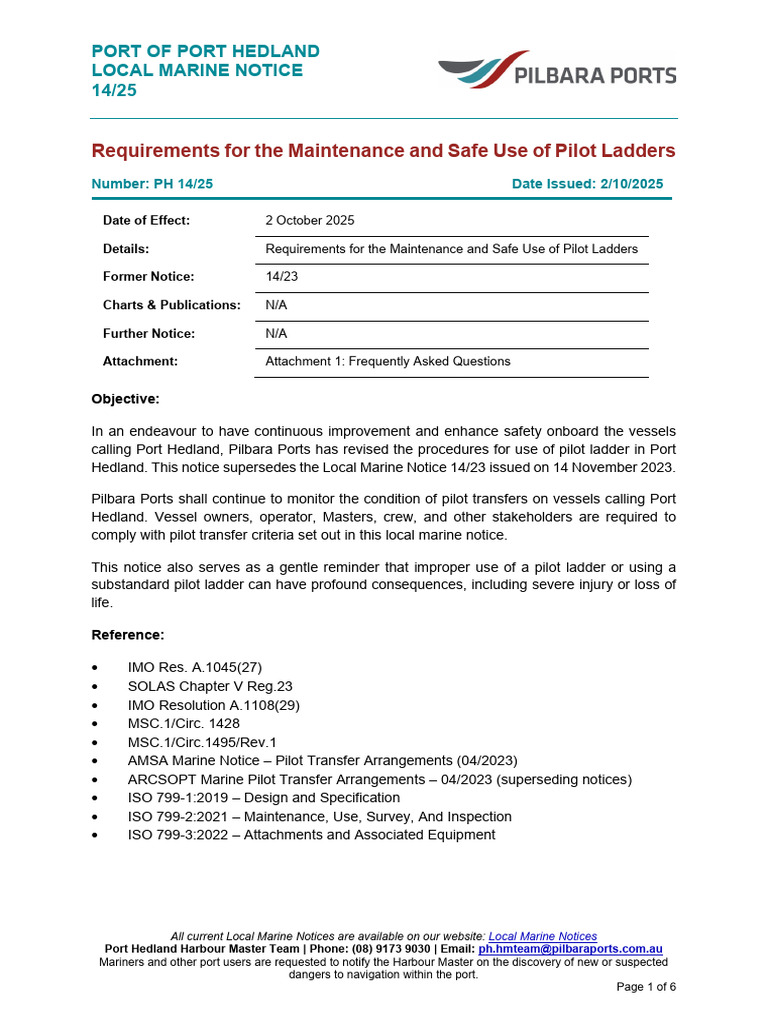 PH 14 25 Port of Port Hedland Requirements For The Maintenance and Safe ...
