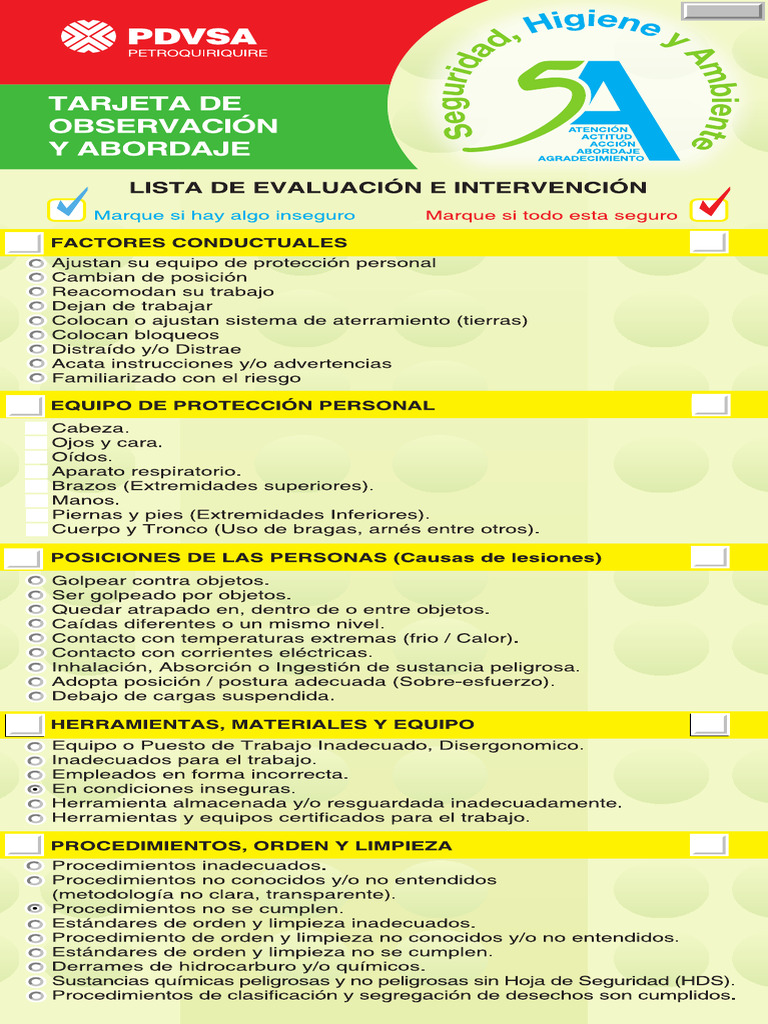 PQQ Tarjeta de Observaciones de Seguridad Jean Arias 4 | PDF