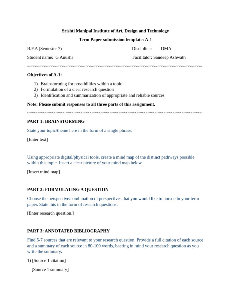 Term Paper A1 Submission Template | PDF