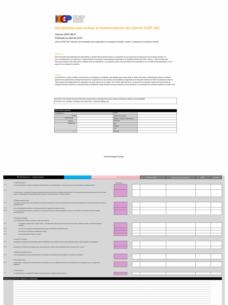 Herramienta de Evaluación IOGP 365 | PDF | Transporte | Teléfonos móviles