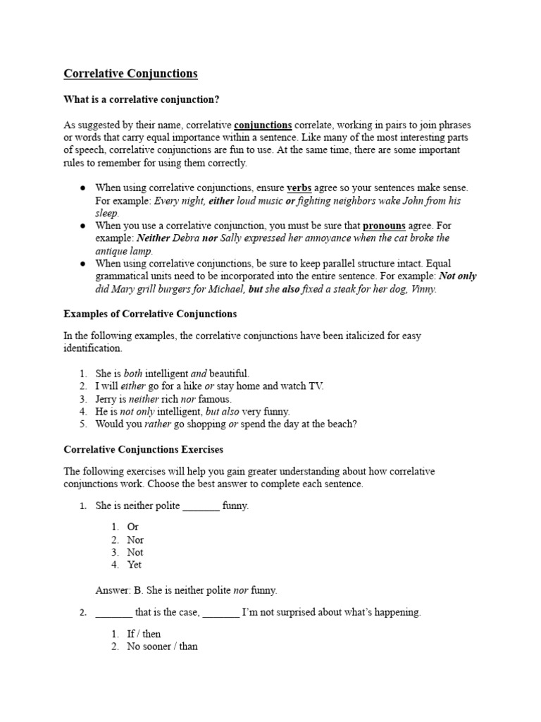 Correlative Conjunctions | PDF | Grammatical Number | Plural
