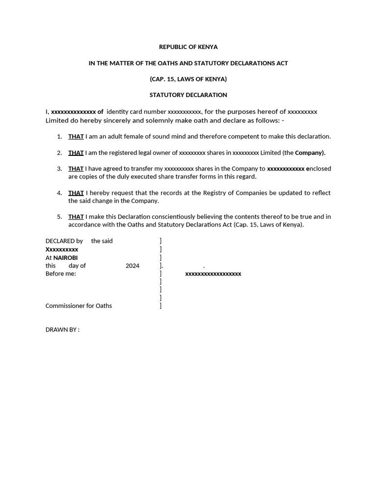 Kenya Statutory Declaration for Share Transfer | PDF