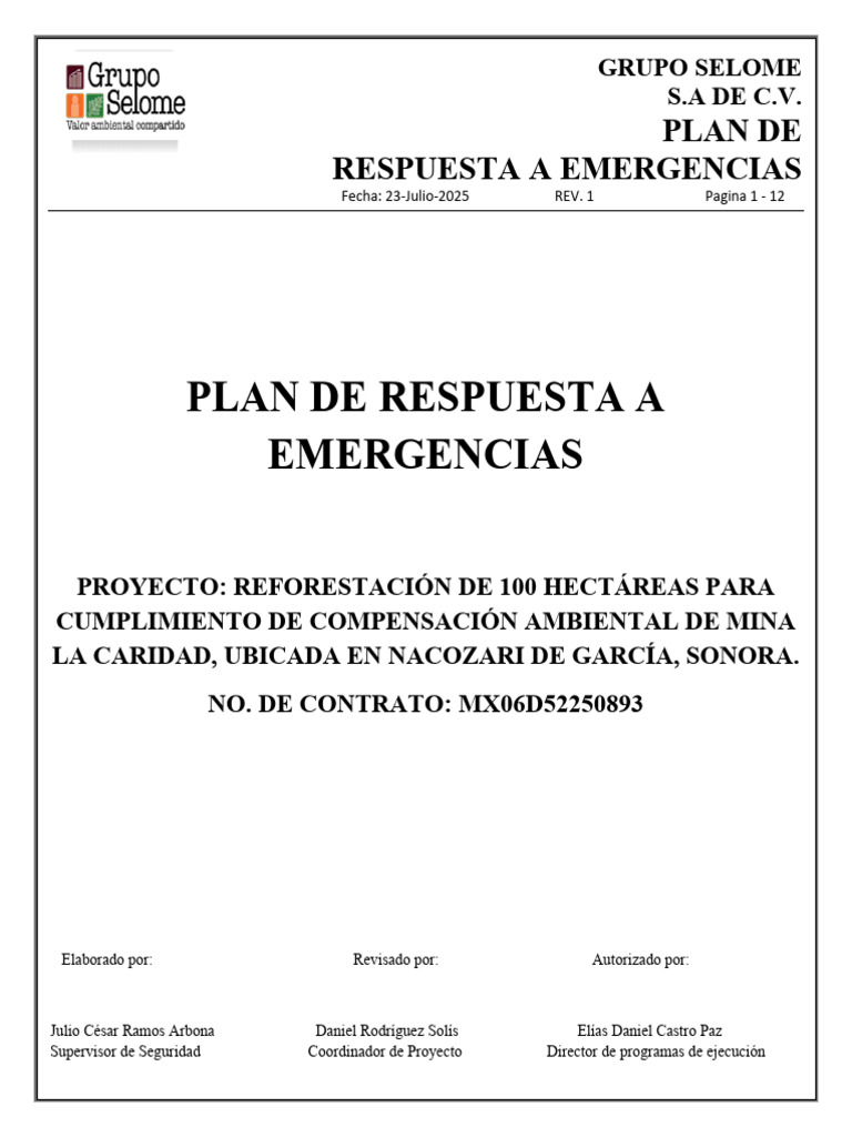 Plan de Emergencias para Reforestación Selome | PDF | Defensa Civil ...