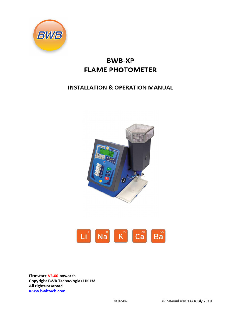 BWB XP Flame Photometer Manual | PDF | Calibration | Propane