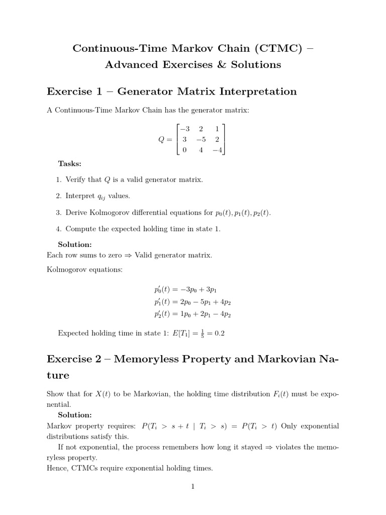 CTMC Exercises Solutions LaTeX | PDF | Markov Chain | Applied Mathematics
