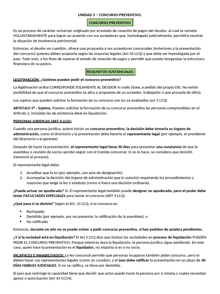 Unidad 3 - Concurso Preventivo | PDF | Bancarrota | Liquidación