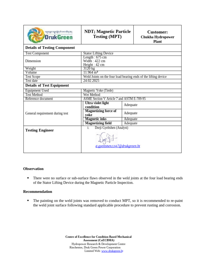 THP Report MPT U 2 02252025 | PDF | Nondestructive Testing | Welding