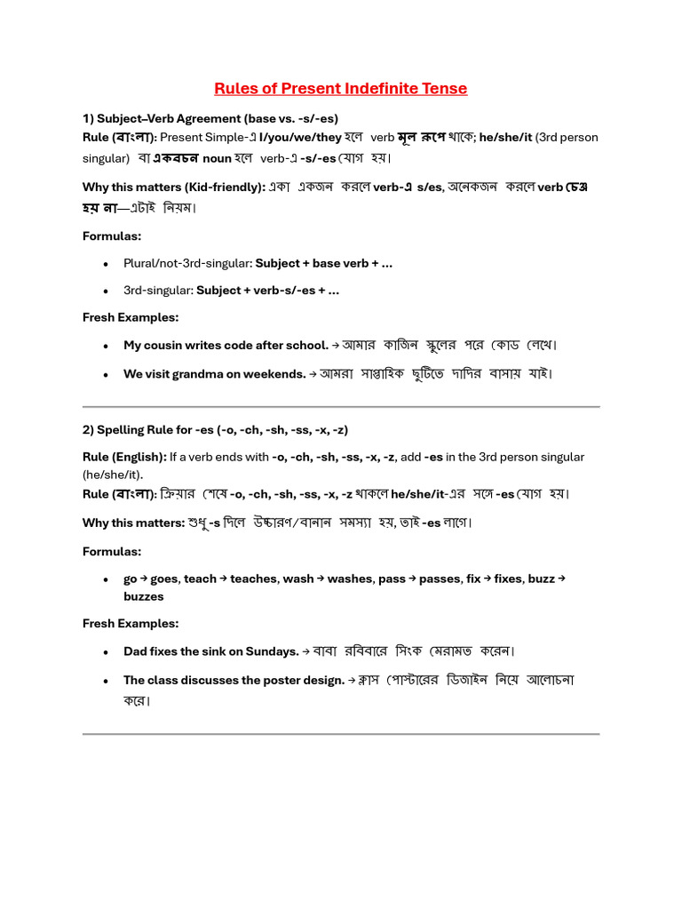 Present Simple - Set 1 (Rules+Exercise) | PDF