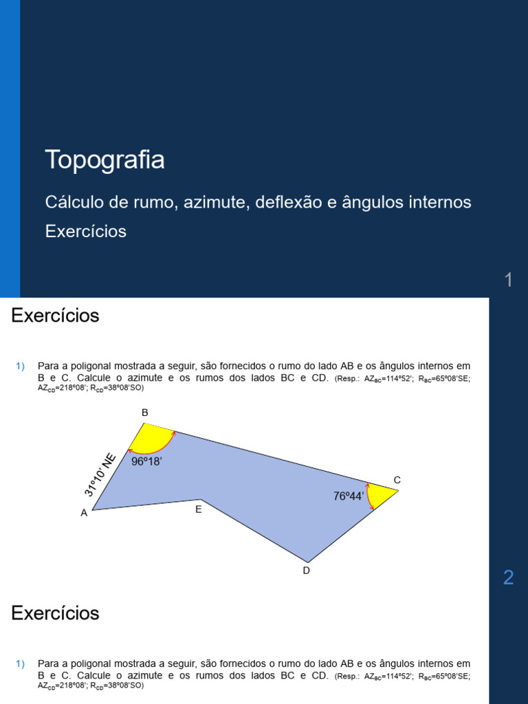 Ml52 Cálculo De Rumo Azimute Deflexão E Ângulos Internos 8799