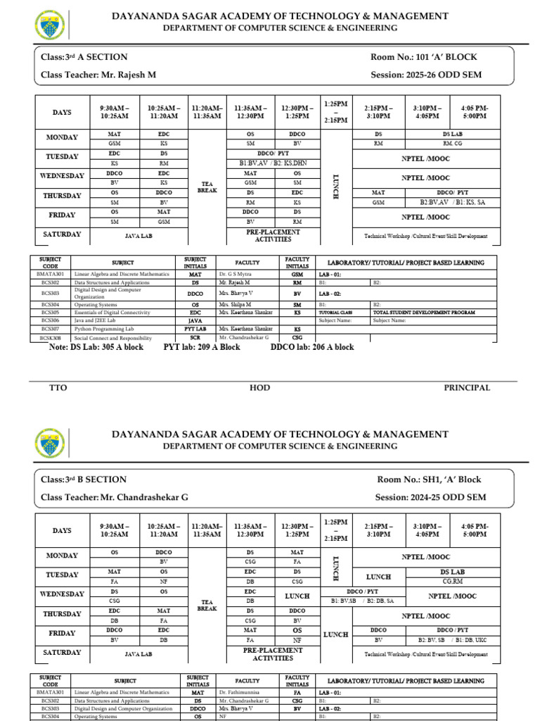 3rd Semester Course Schedule | PDF | Computer Science | Mathematics