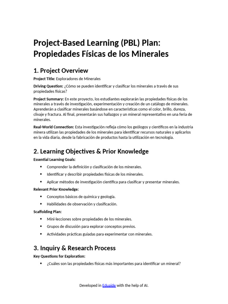 Project Based Learning (PBL) Planner-2025-04!21!00 - 10 | PDF | Minerales