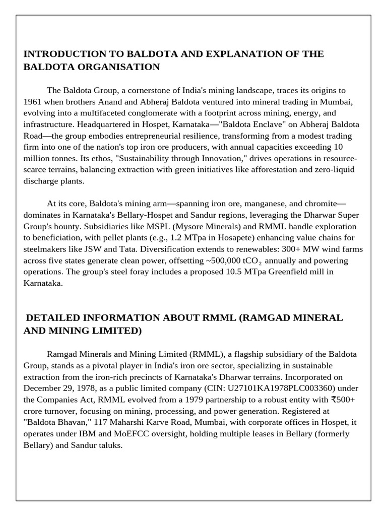 Baldota Group: Mining & Sustainability Insights | PDF | Mining | Ore