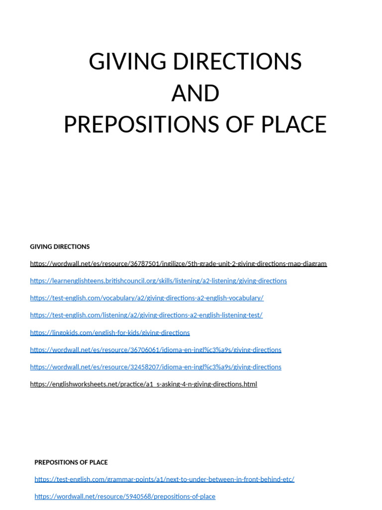 Giving Directions and Prepositions of Place | PDF