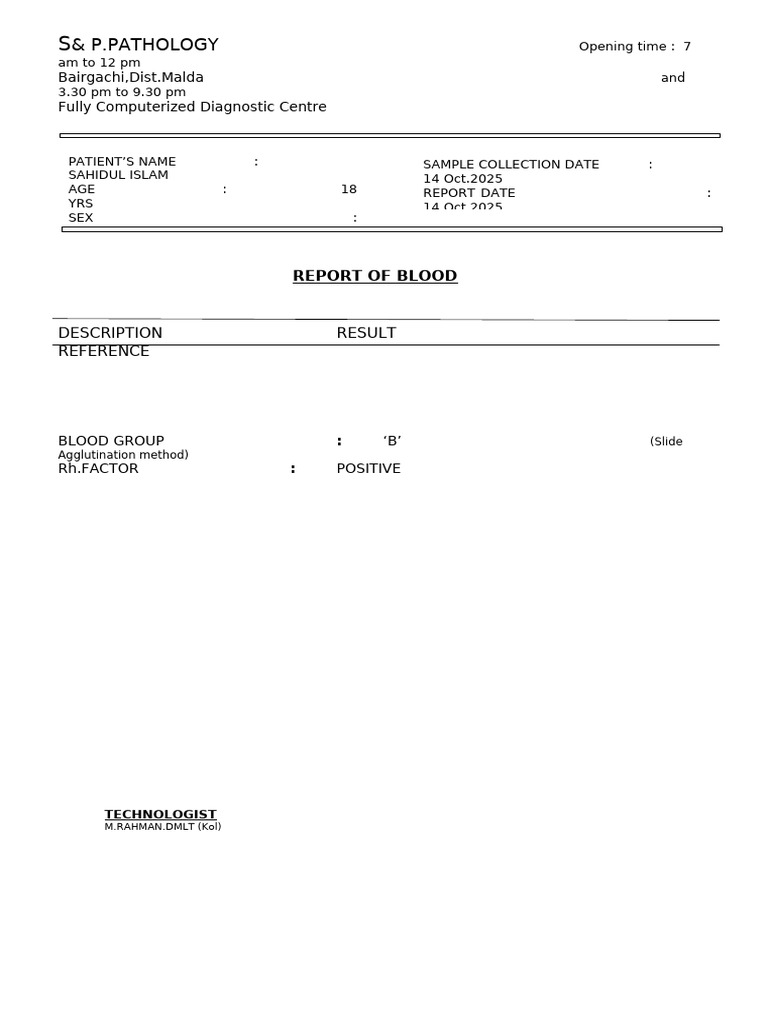Report of Blood Group | PDF
