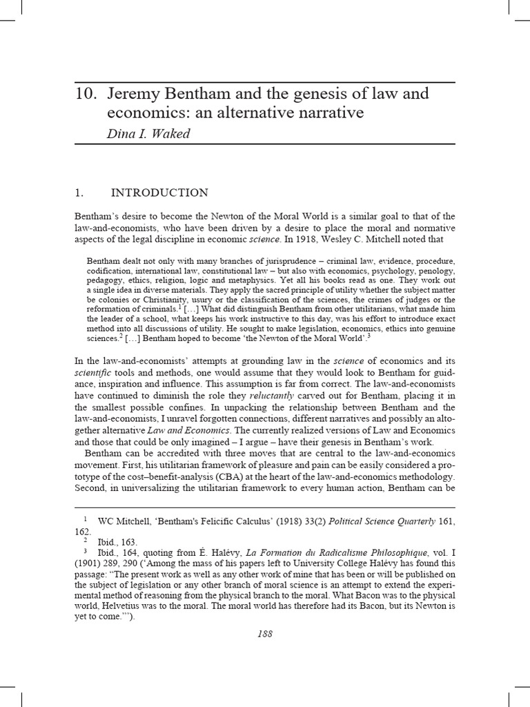 Waked, Jeremy Bentham and The Genesis of Law and Economics | PDF ...