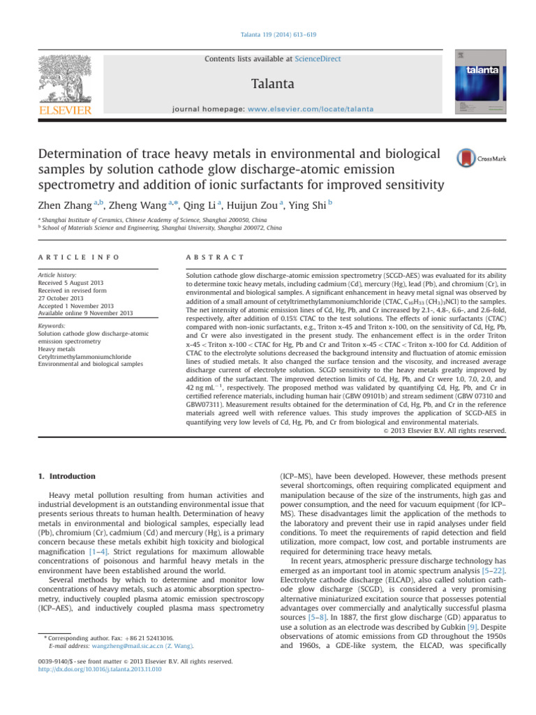 Determination of Trace Heavy Metals in Environmental and Biological ...