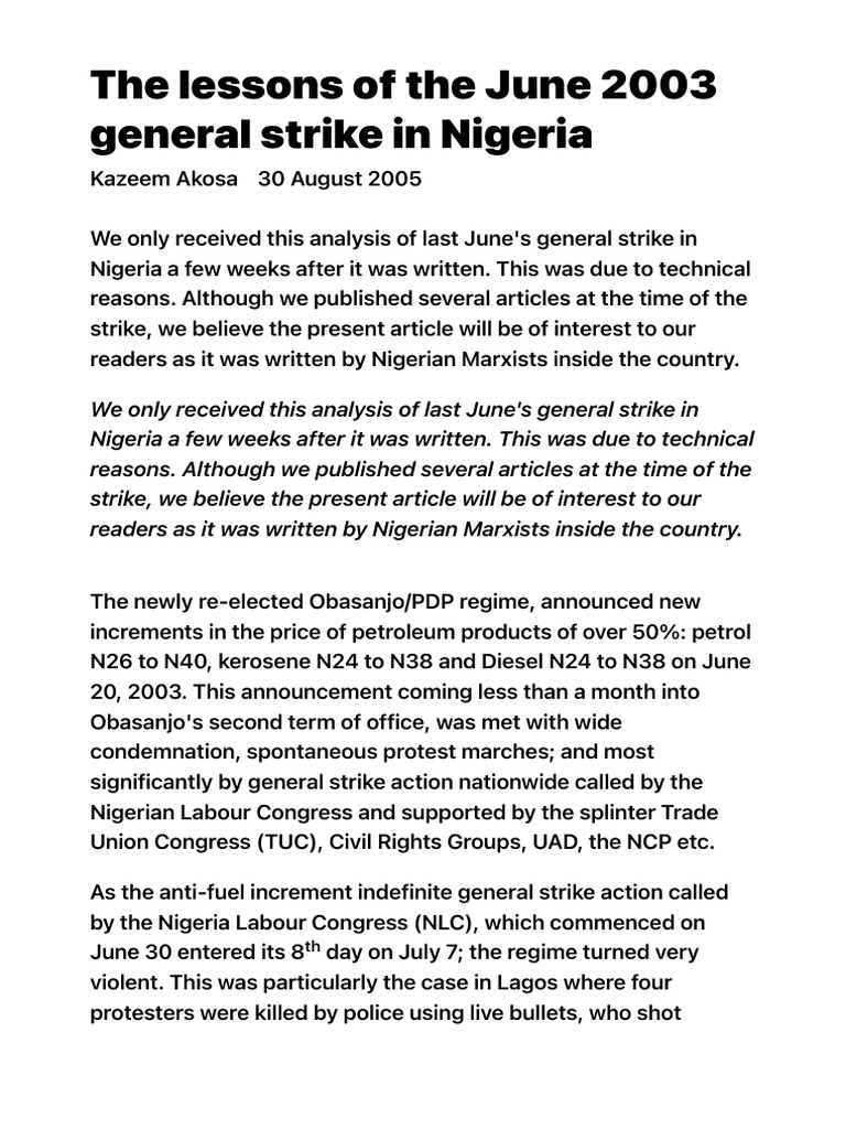 The Lessons of The June 2003 General Strike in Nigeria | PDF | Nigeria ...
