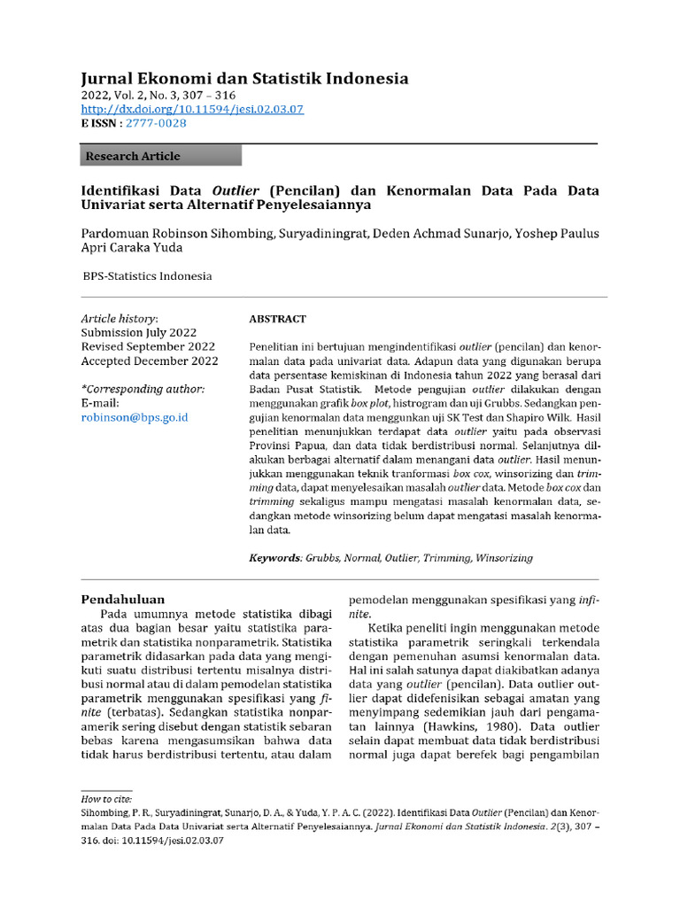 Sihombing View of Identifikasi Data Outlier (Pencilan) Dan Kenormalan ...