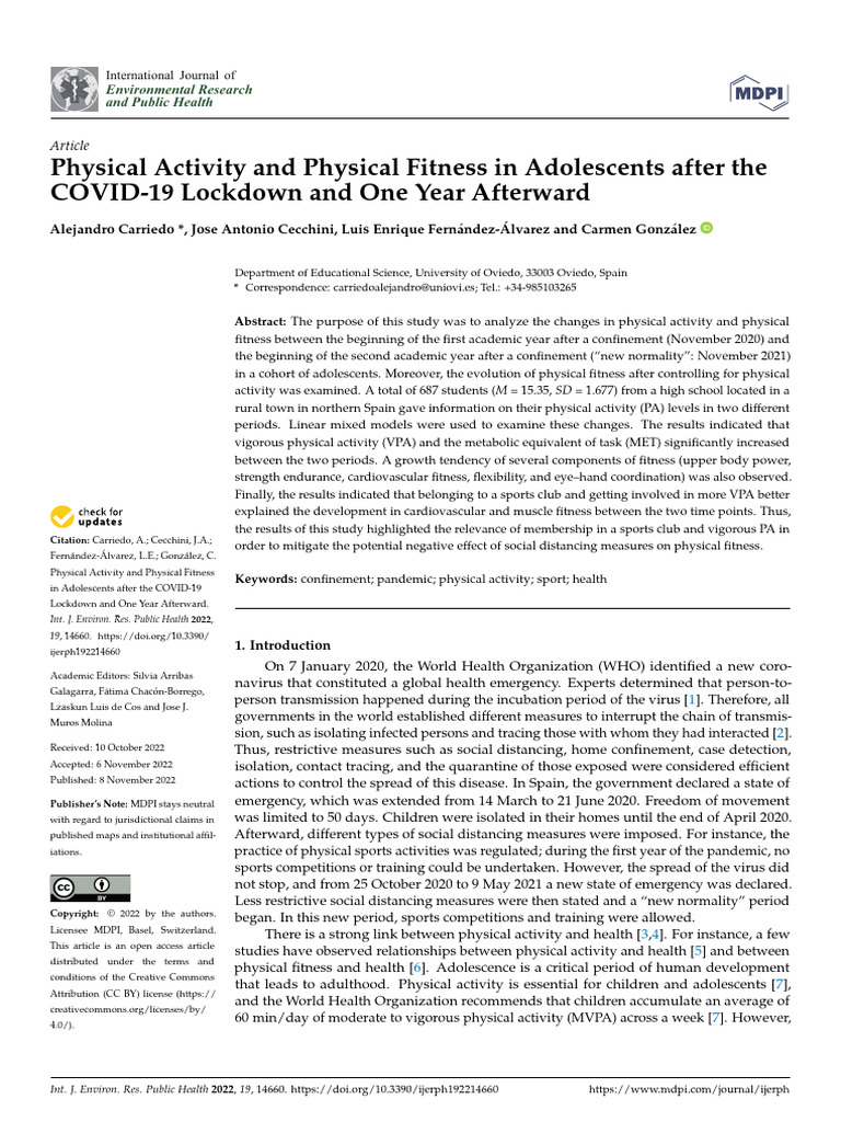 Physical Activity and Physical Fitness in Adolescents After The COVID ...