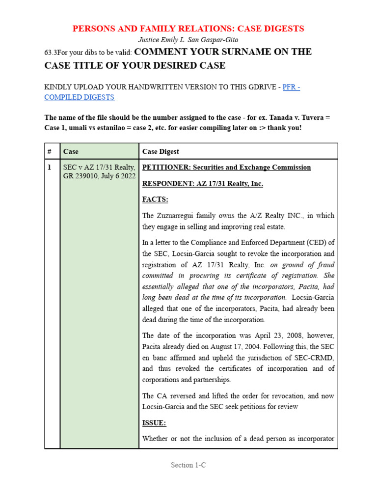 Case Digests on Family Law Issues | PDF | Lawsuit | Marriage