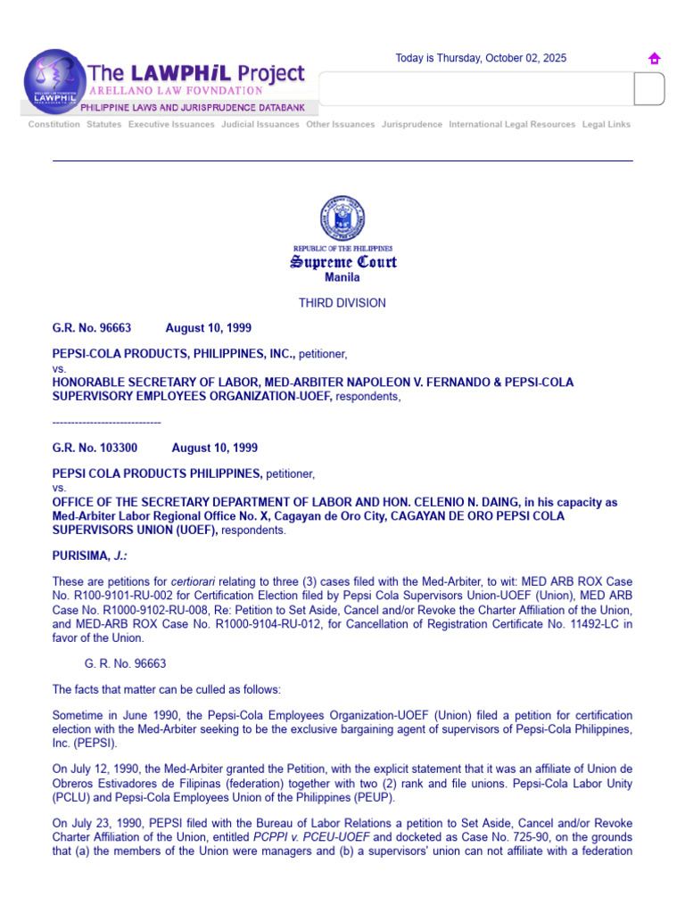 Pepsi-Cola Labor Union Case Summary | PDF | Employment | Labour Law