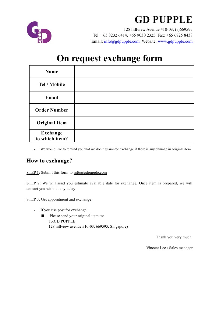 GD PUPPLE Exchange Request Form | PDF | Law