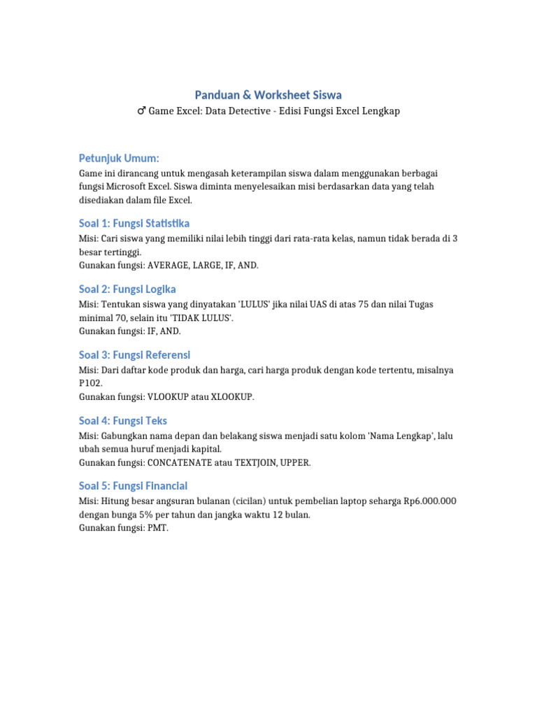 Panduan Game Excel: Data Detective | PDF