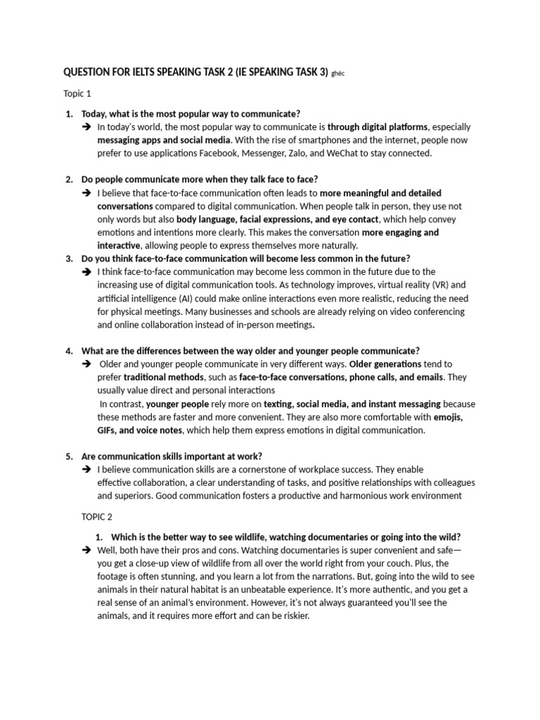 Question For Ielts Speaking Task 2 | PDF | Wildlife | Natural Environment