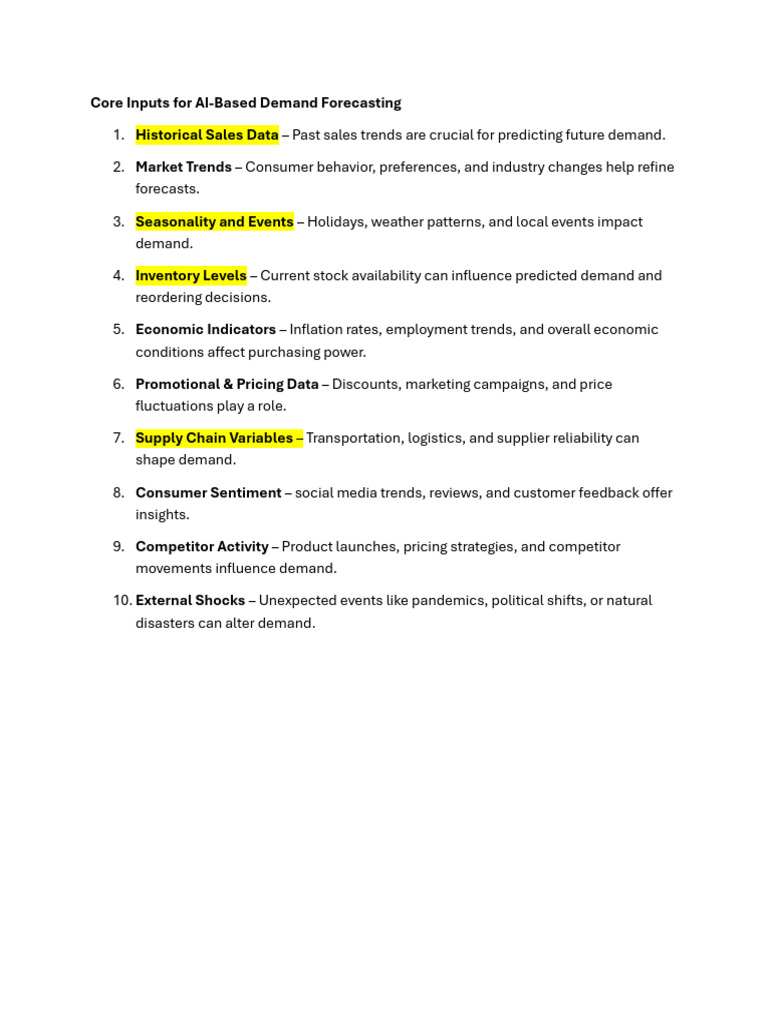 Core Inputs For AI-Based Demand Forecasting | PDF
