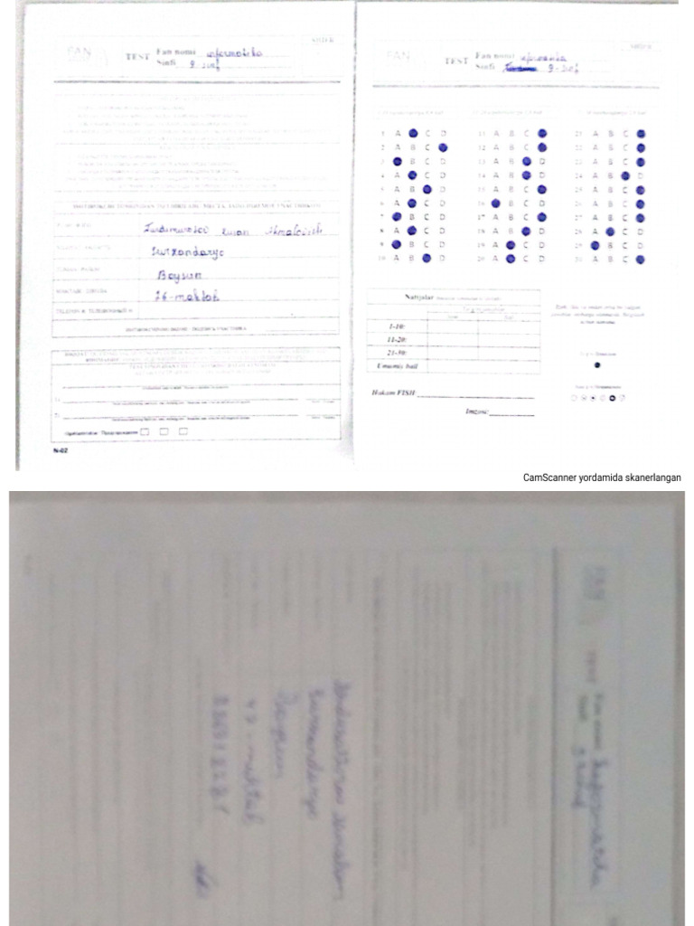9 Sinf Informatika Javob Varaqalar | PDF