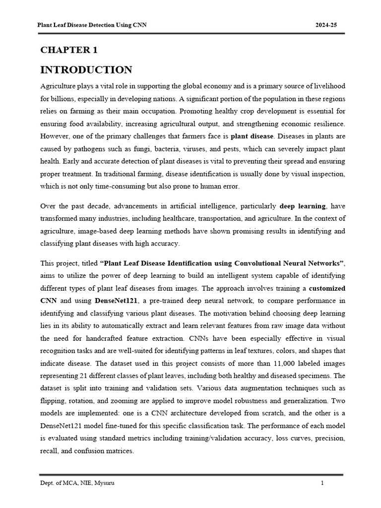 Plant Leaf Disease Detection Using CNN, (NIKHIL S M, 4NI22MC056) | PDF ...