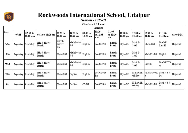 As Level Timetable 2025-26 | PDF