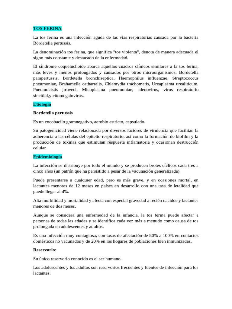 Tos Ferina | PDF | Tos | Microbiología