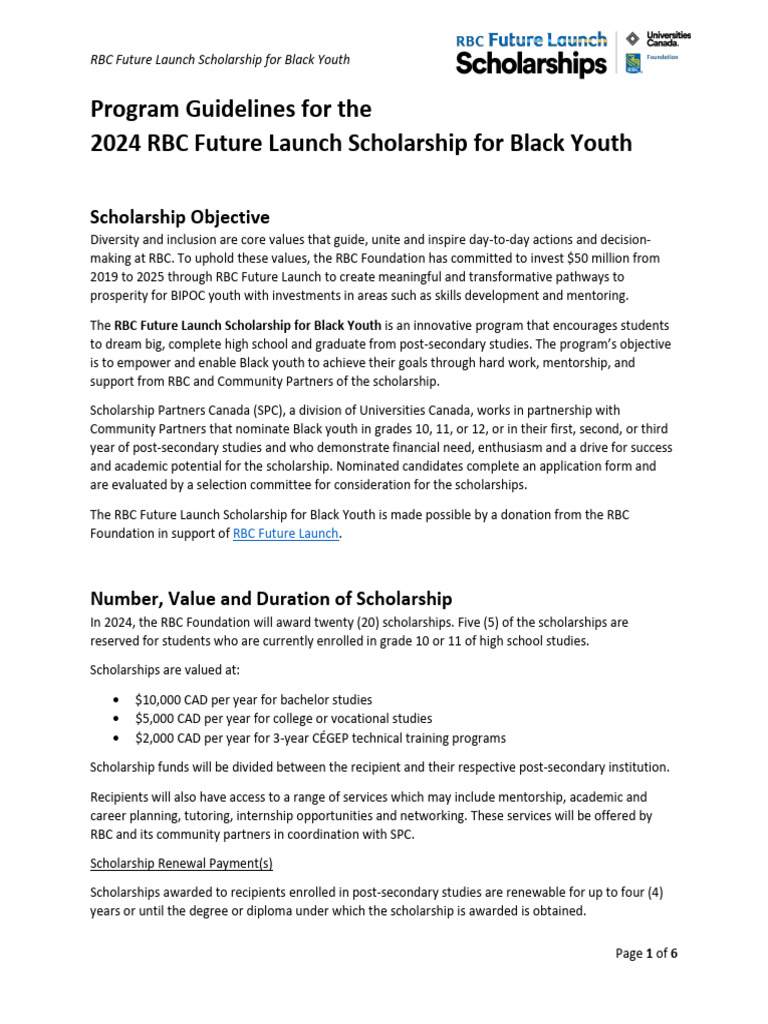 RBC Future Launch Scholarship 2024 | PDF | Mentorship | Payments