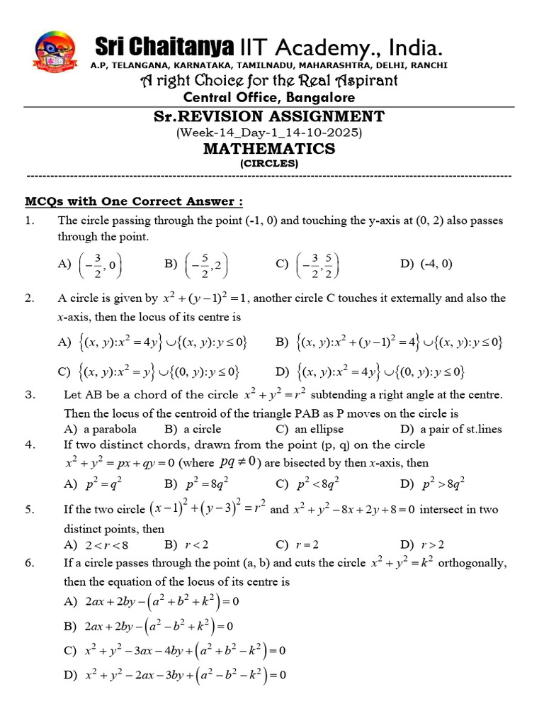 Week 14 Revision Assignments Day 1 To Day 4-14-10 2025 To 17 10 | PDF | Circle | Elementary Geometry