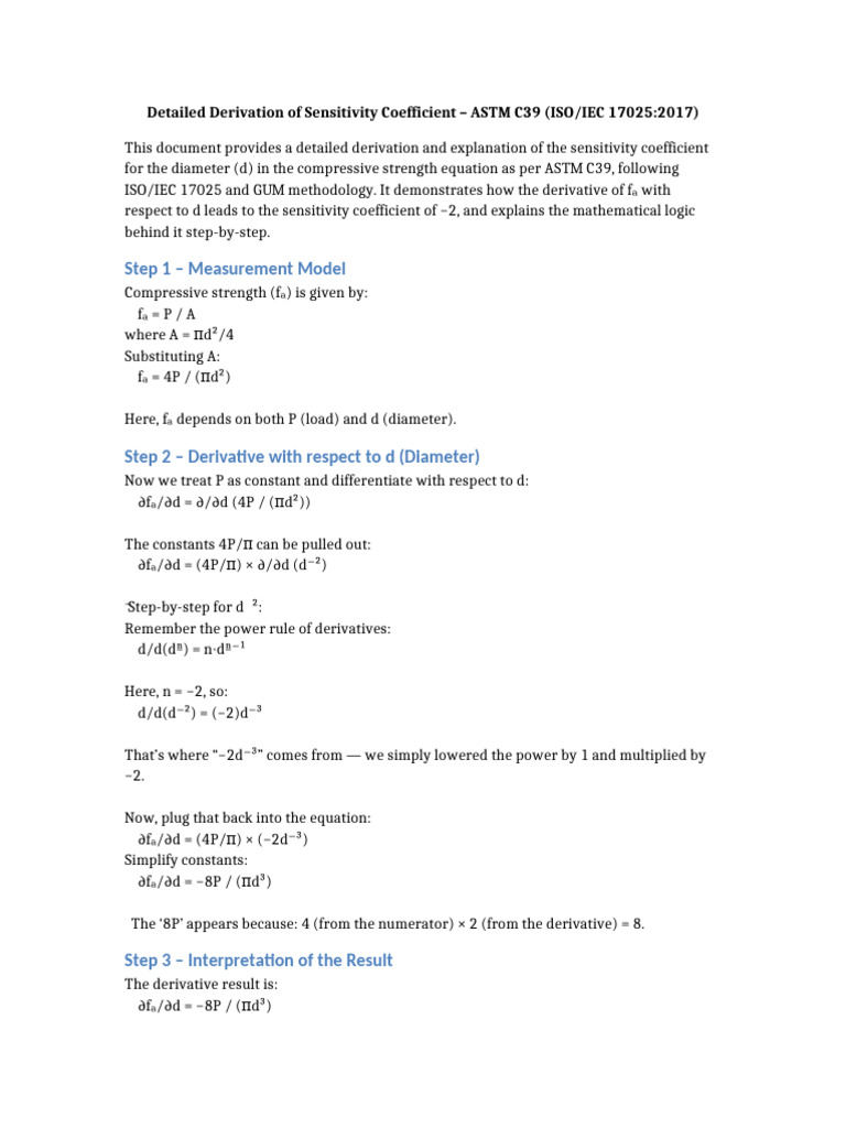 Sensitivity Coefficient Derivation ASTM C39 | PDF | Mathematical ...