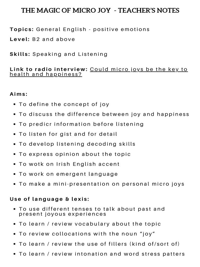 The Magic of Micro Joy - Ts Notes | PDF | Vocabulary | English Language