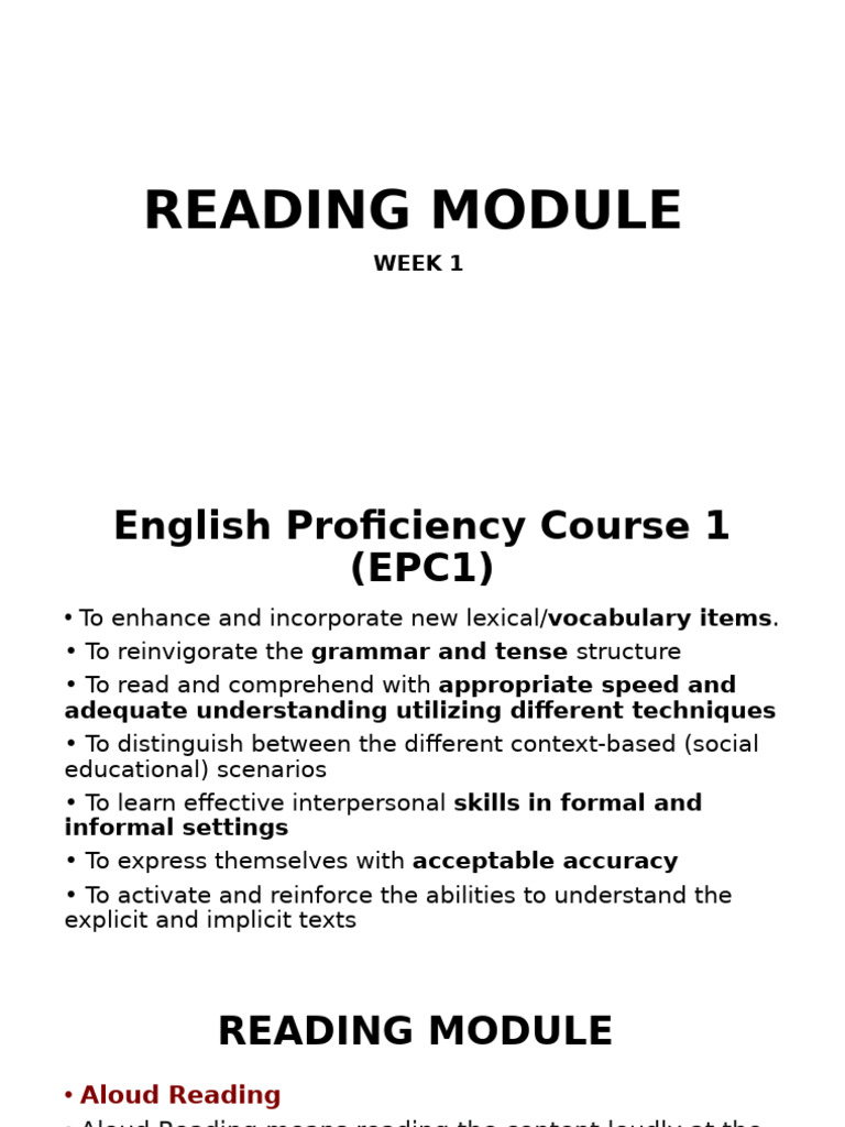 Reading Module 1 | PDF | Reading Comprehension | Learning