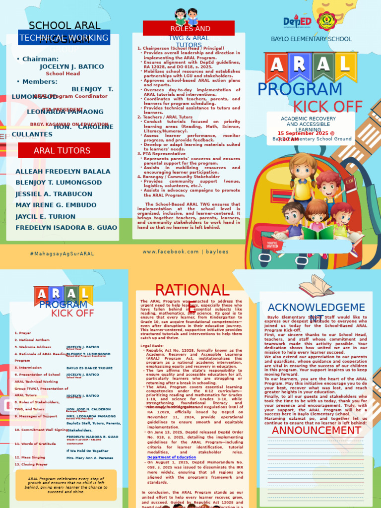 Edited Aral Reading Program Trifold | PDF | Learning