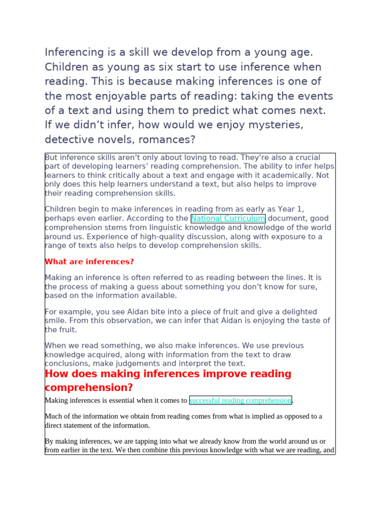 Making Inferences in Reading Comprehension | PDF | Reading ...