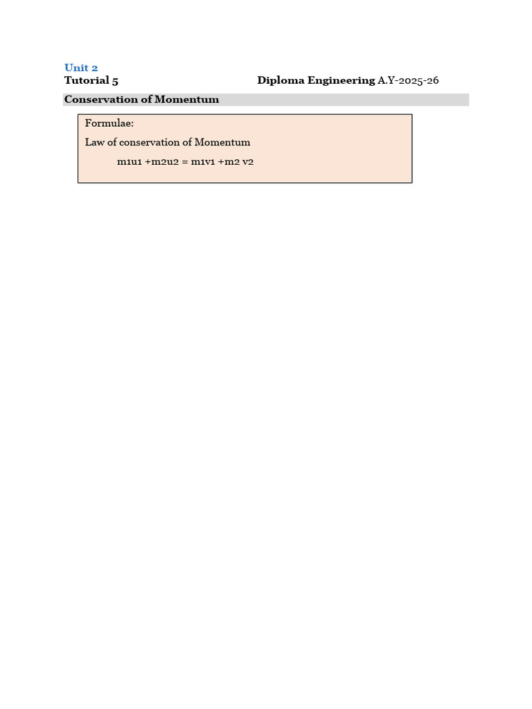 Tutorial 5 Conservation of Momentum | PDF | Momentum | Force