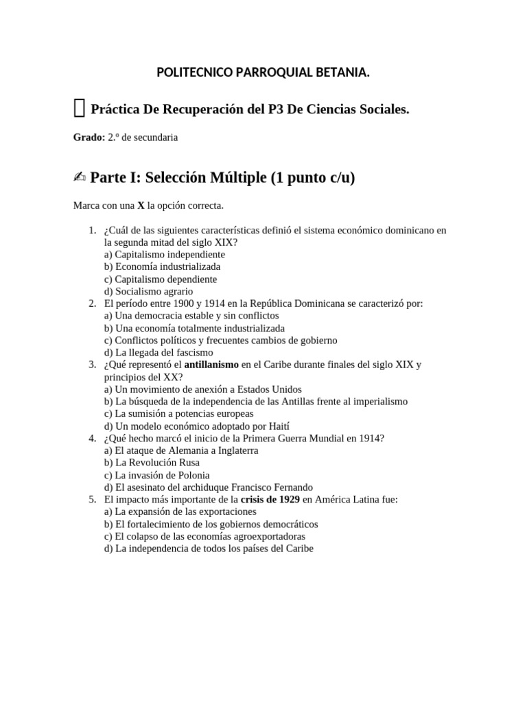 Practica de Recuperacion p3 | PDF | República Dominicana | Fascismo