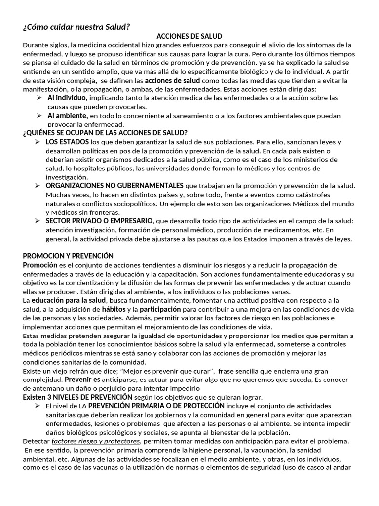 Cómo Cuidar Nuestra Salud 1 | PDF | Asistencia sanitaria preventiva | Comportamiento