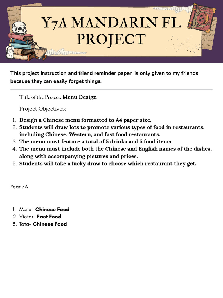 Chinese Menu Design Project | PDF