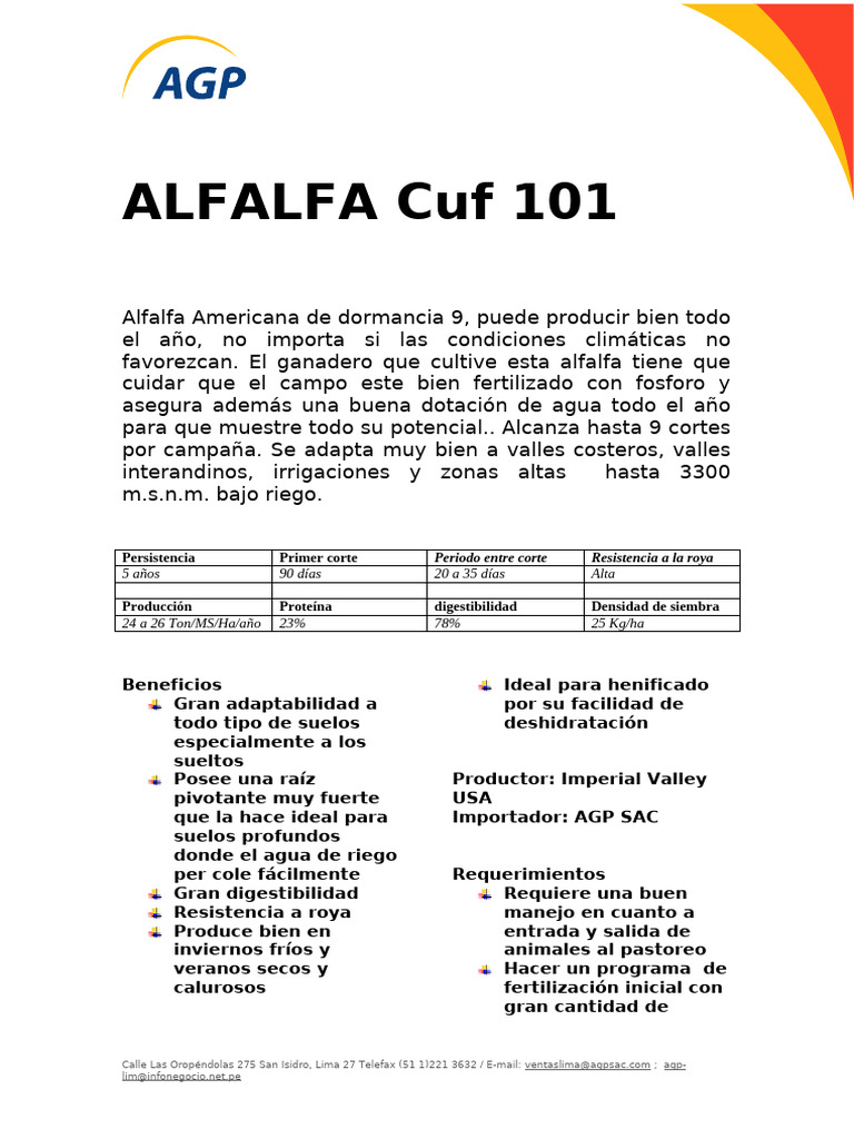 Alfalfa Cuf 101 | PDF | Siembra | Horticultura