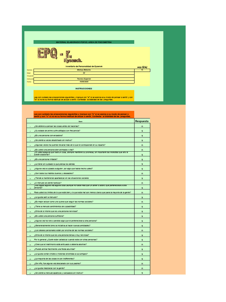 EPQ-R - Melissa | PDF
