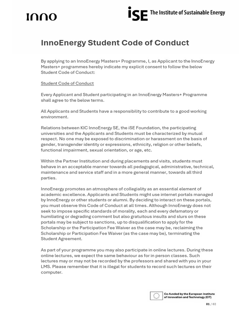 InnoEnergy Master Student Code of Conduct March 2025 | PDF | Identity ...