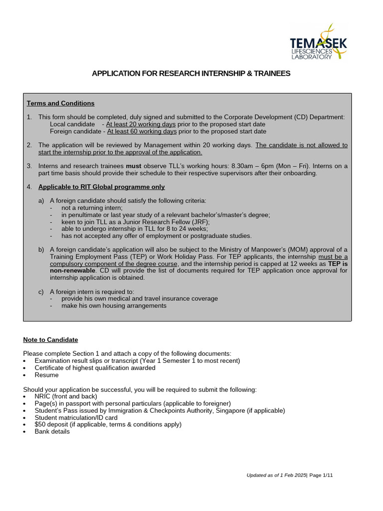 Research Internship Application Form | PDF